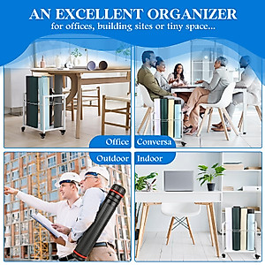 ONULISS Blueprint Holder Cart with Poster Tube, 12 Slots Rolling File Cart, Construction Paper Organizer on Wheels, Blueprint Storage Rack for Wrapping Paper, Office Organization and Storage