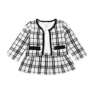 Rtnnsbbfcm Toddler Baby Girl Outfits Plaid Long Sleeve Tops Cardigan +Short Skirt Fall Winter Clothes