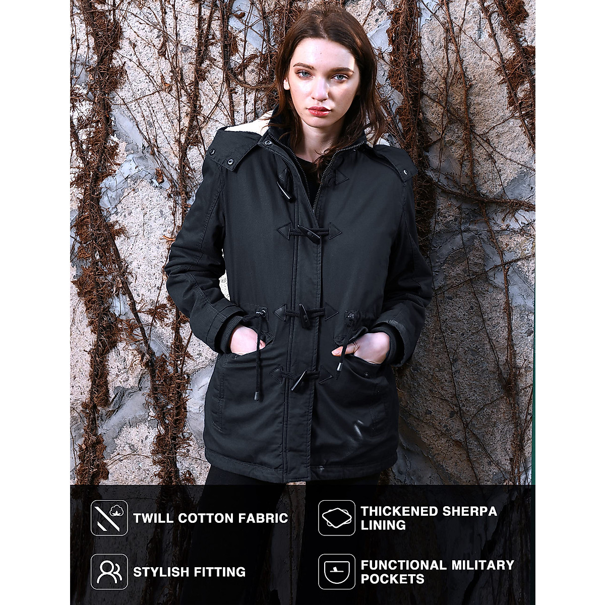 wantdo Women's Warm Thickened Parka Jacket Black XL Ladies' Water Resistant Winter Coat Navy XL