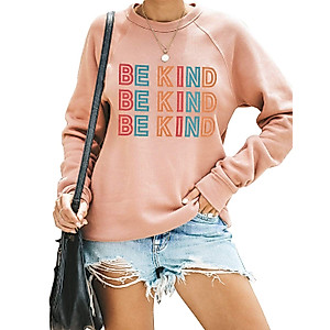 Blooming Jelly Womens Be Kind Sweatshirt Crewneck Loose Fit Cute Long Sleeve Tops Ladies Fall Clothes Winter Teacher Outfits (X-Large, Pink)