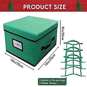 EDSRDUS Christmas Holiday Light Storage Box - Non-Woven Fabric, with 3 Light Storage Wraps, Lights Organizer Container Reinforced Stitched Handles（Light String not Included）