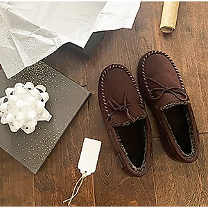 Dearfoams mens Toby Microsuede Moccasin With Tie Slipper, Coffee, Large US