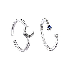 Celway Matching Friendship Rings for 2 Best Friends Sun and Moon Star Ring Bff for Womens Sterling Silver Band