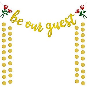 Be Our Guest Gold Sign Banner, Reception Banner for Beauty And The Beast Party Bridal Shower Favor Supplies for Wedding Engagement Bachelorete Party Baby Shower Birthday Party Housewarming Decorations