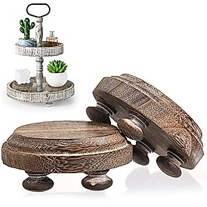 Yalikop 2 Pieces Wood Risers for Decor Farmhouse Wood Riser Rustic Pedestal Wood Pedestal Mini Riser Stand for Tiered Serving Stands Farmhouse Cake Food Plant Display Decor