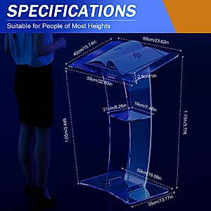 CheriMuMu Acrylic Podium Stand, Modern Durable Acrylic Transparent Arc Podium Professional Clear Presentation Lectern Stand up Floor-Standing Podium for Office, Classroom, Restaurant and More