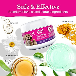 Biidey Dog Ear Wipes, Ear Cleaner for Dogs and Cats, Relieve Ear Itching, Inflammation & Infections, Clean Ear Wax, Debris, Soothe & Deodorize, Natural Organic Essential Grooming Supplies, Paw Cleaner