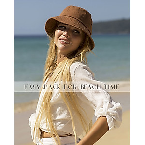 FURTALK Bucket Hats for Women Washed Cotton Packable Summer Beach Sun Hats Mens Womens Bucket Hat with Strings for Travel (Dark Orange, Medium, m)