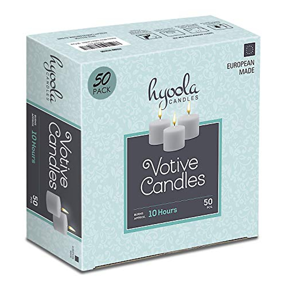 Hyoola Votive Candles - 10 Hour Burn Time - Unscented Candles Votives Bulk - Pack of 50 White Candles - European Made