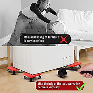 Furniture Dolly & Furniture Lifter Set,Furniture Mover with 4 Wheels, 360° Rotation Wheels Furniture Movers,800 Lbs Load Capacity,for Moving Heavy Furniture, Refrigerator, Sofa, Cabinet（Red）