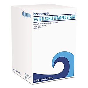 Boardwalk FSTW775W25 Flexible Wrapped Straws, 7 3/4-Inch , White, 400/Pack, 25 Pack/Carton