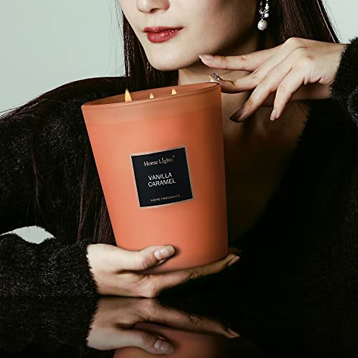 HomeLights Highly Scented Candles, Big 33.3 oz for Home, Natural Soy Aromatherapy Candles, Smokeless Long Lasting 130 hrs with 3 Cotton Wicks, Candles Gifts for Women & Men - Vanilla Caramel