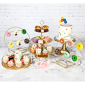 FESTLOVE Set of 5 Cake Stands Donuts Holder, Gold Metal Cake Dessert Display Stand Cupcake Pedestal Table Decoration Serving Platter for Baby Shower Wedding Birthday Parties Celebration