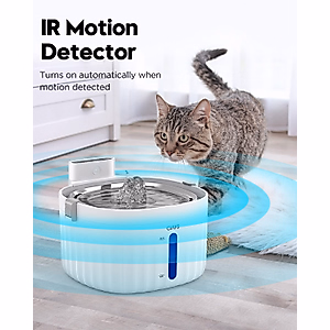 Ciays 70.4oz/2L Cat Water Fountain Automatic Induction Water Dog Water Fountain with Battery & Power Cord Powered Pet Water Fountain Bowl with Stainless Steel Drinking Tray for Pets, White