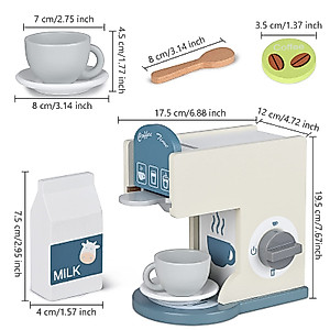 Play Kitchen Accessories Kids Wooden Coffee Maker Toy Espresso Machine Toddler Toy Kitchen Sets for Girls and Boys (Coffee Maker) (White)