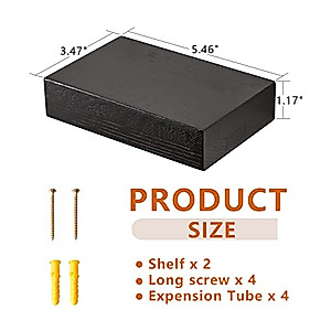 TRWISWDC Small Floating Shelves 5.5 inches - Set of 2 Natural Oak Wall Mounted Wood Shelves Mini Display Wall Shelves for Living Room Bedroom Bathroom Decor Plant Shelf, Black