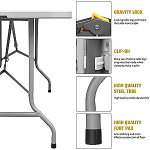 Byliable Folding Table 6ft Portable Heavy Duty Plastic Fold-in-Half Utility Foldable Table Plastic Dining Table Indoor Outdoor for Camping, Picnic and Party, White
