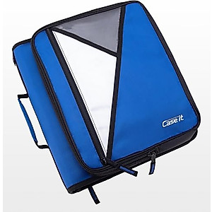 Case-it The Universal Zipper Binder - 2 Inch O-Rings Padded Pocket That Holds up to 13 Laptop/Tablet Multiple Pockets 400 Page Capacity Comes with Shoulder Strap Midnight Blue LT-007