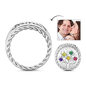 GNOCE Custom Photo Charm Personalized Photo Charm 925 Sterling Silver Pendant for Bracelets Necklaces (Family Tree Rund)