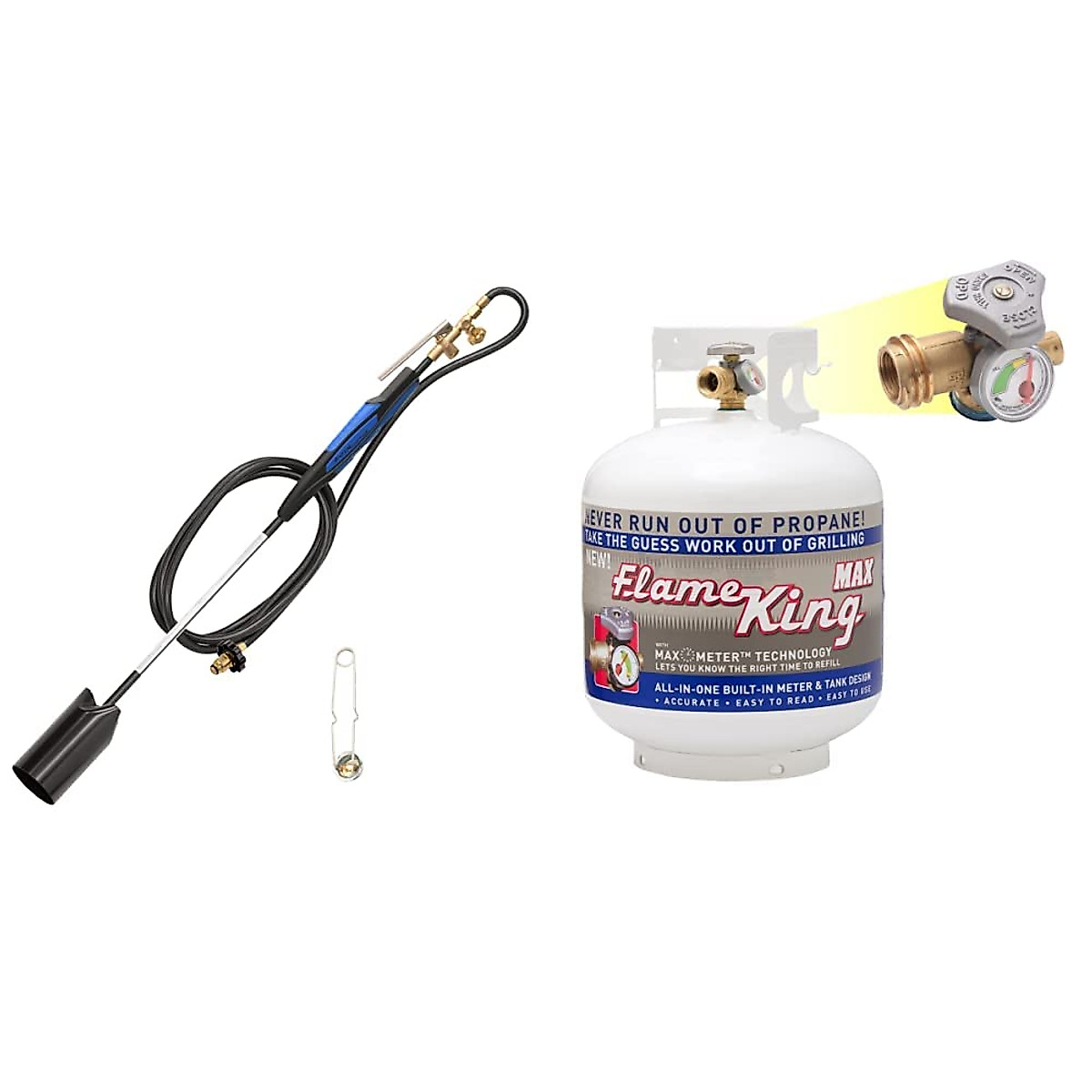 Flame King Propane Torch Kit Heavy Duty Weed Burner, 500,000 BTU with Flint Striker & Flame King YSN230b 20 Pound Steel Propane Tank Cylinder with OPD Valve and Built-in Gauge, 20 lb Vertical