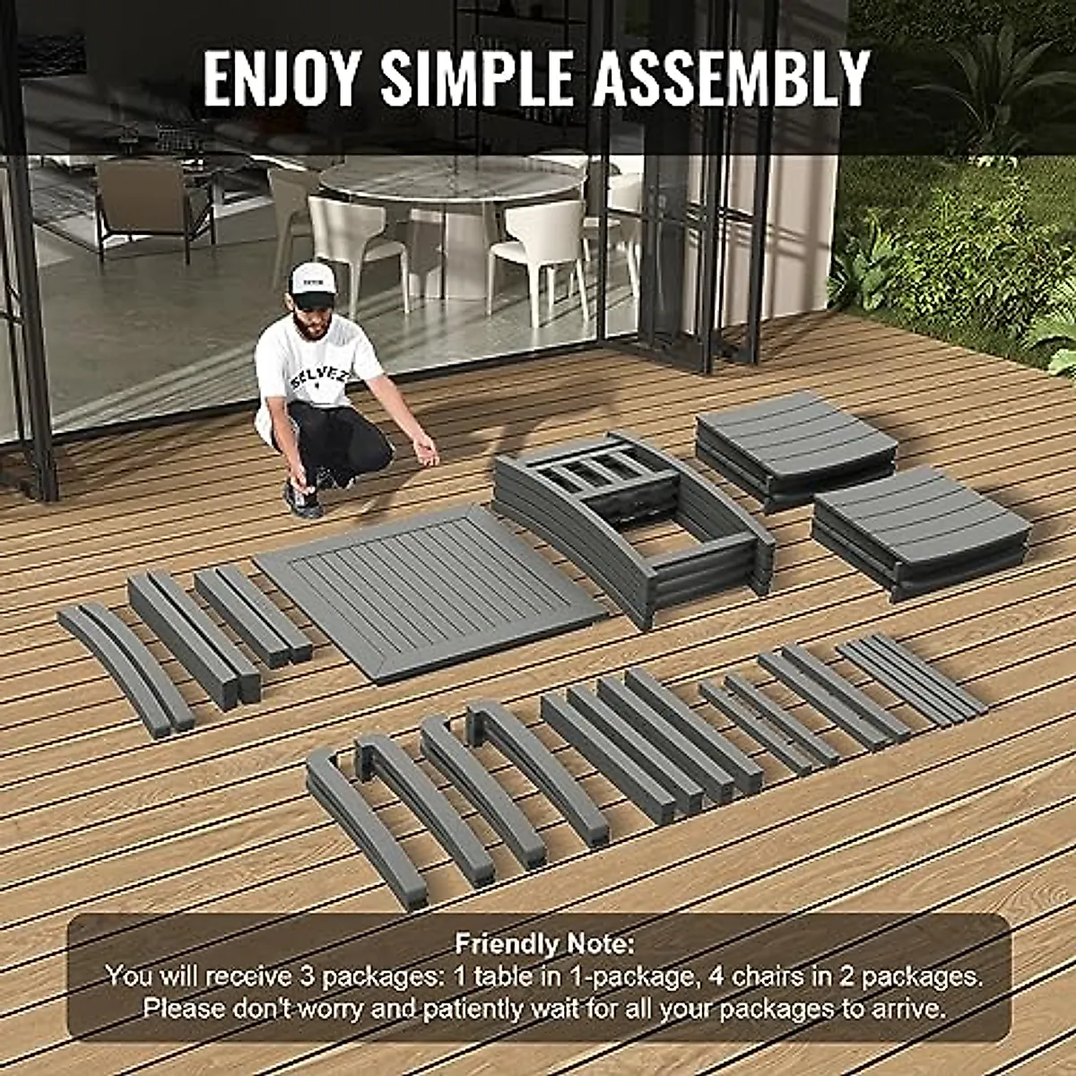 VEVOR 5 Pieces Patio Dining Set, Outdoor Square Furniture Table and Chairs, All Weather Garden Furniture Table Sets, HIPS Small Patio Conversation Set, for Lawn, Deck, Backyard, Poolside, Light Gray