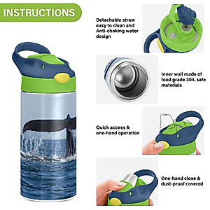 Kigai 12 oz Humpback Whales Kids Water Bottle,Insulated Stainless Steel Water Bottle with Straw Lid Double Walled Leakproof Flask for School Toddlers Girls Boys