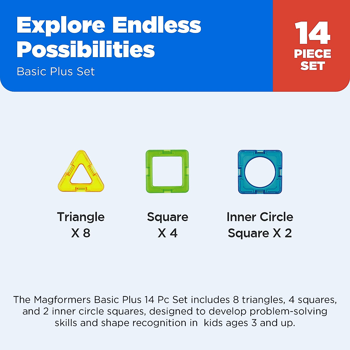 Magformers Basic Set (62-pieces) Magnetic Building Blocks, Educational Magnetic Tiles, Magnetic Building STEM Toy, Multi-colored, Model Number: 63070