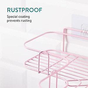Navaris Self Adhesive Shower Caddy - Set of 2 Bathroom Organizer Shelves for Corner Wall of Bath - Toiletry Shampoo Storage Rack Holder - Pink