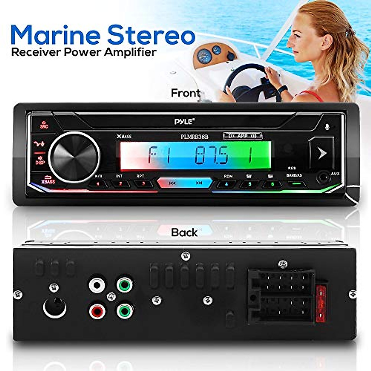 Pyle Marine Stereo Receiver Power Amplifier - AM/FM/MP3/USB/AUX/SD Card Reader Marine Stereo Receiver, Single DIN, 30 Preset Memory Stations, LCD Display with Remote Control