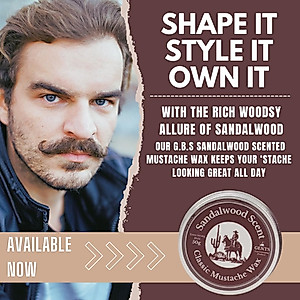 G.B.S Strong Hold Sandalwood Mustache Wax, Easy Application, Restyleable, long lasting hold
