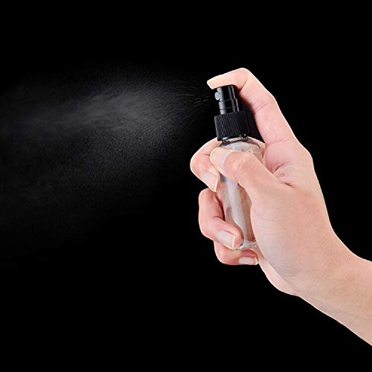 LISAPACK 1oz Small Plastic Spray Bottle (12 Pack) Empty Mini Fine Mist Travel Size Atomizer, Tiny Sprayer for Little Perfume, Water, Cologne, Alcohol, Samples (Clear, 30ml)