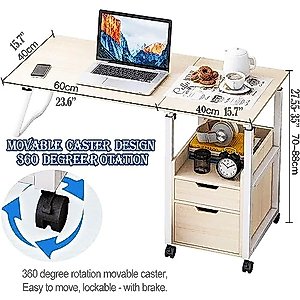 GFertre 2 in 1 Overbed Table with Wheels, Bedroom Side Table, Foldable Bedside Table with Drawer, Height Adjustable Over Bed Desk Laptop Mobile Computer Desk Workstation with Wheels Nightstand (White)