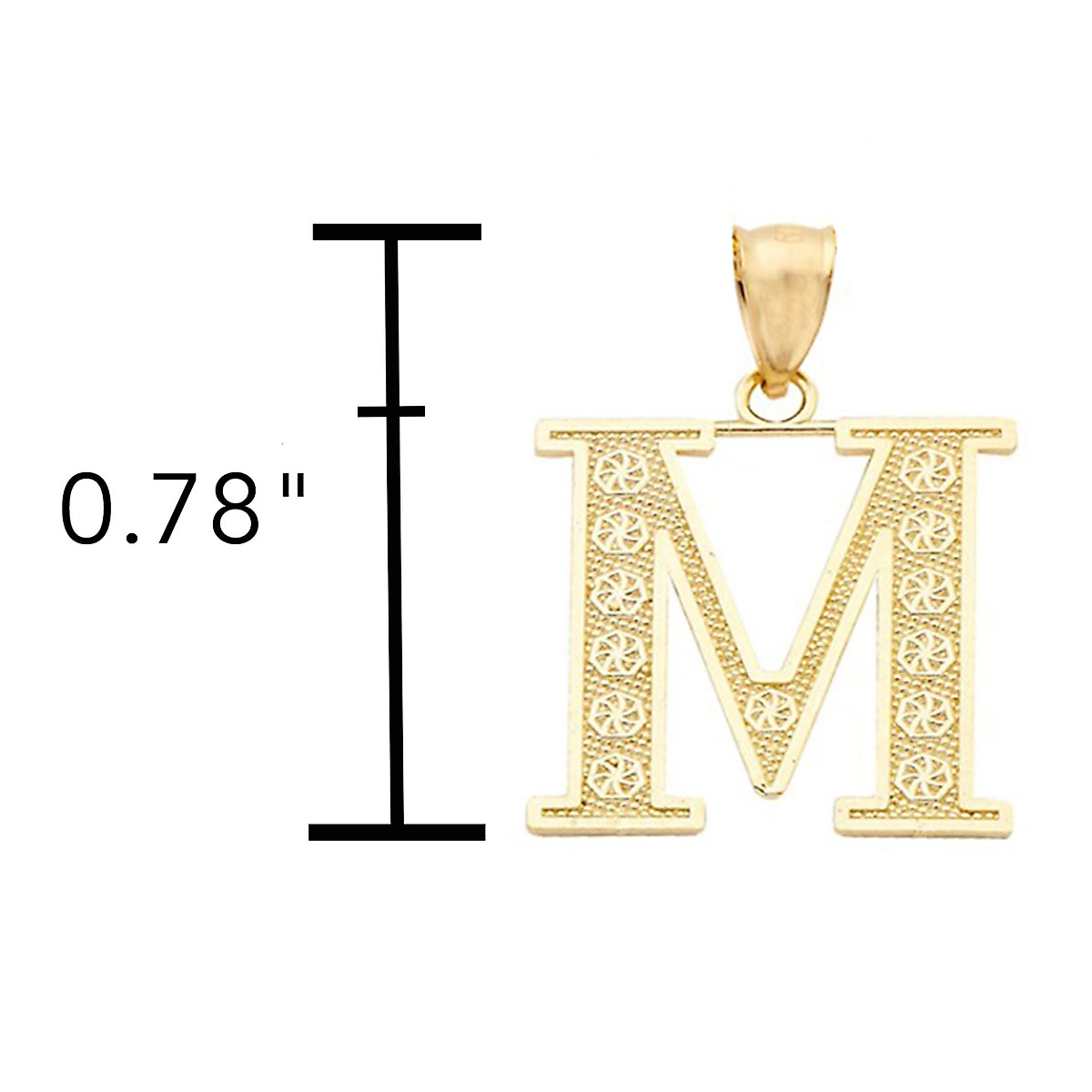 LoveBling 10K Yellow Gold Diamond Cut A to Z Alphabet Initial Letter Charm Necklace Pendant (Small) (M) (0.78")