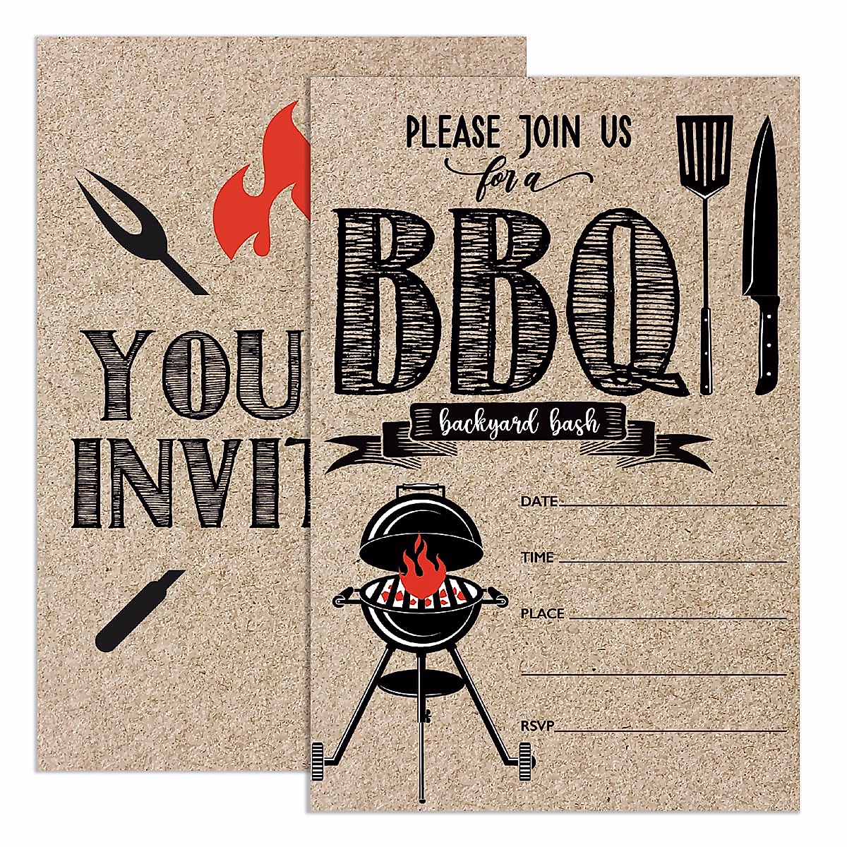 UDNADKEX BBQ Party Invitations with Envelopes, Summer Barbecue Cookout Party Invite Cards, Backyard BBQ Invites for Housewarming Birthday Party, 4"x6" Set of 20