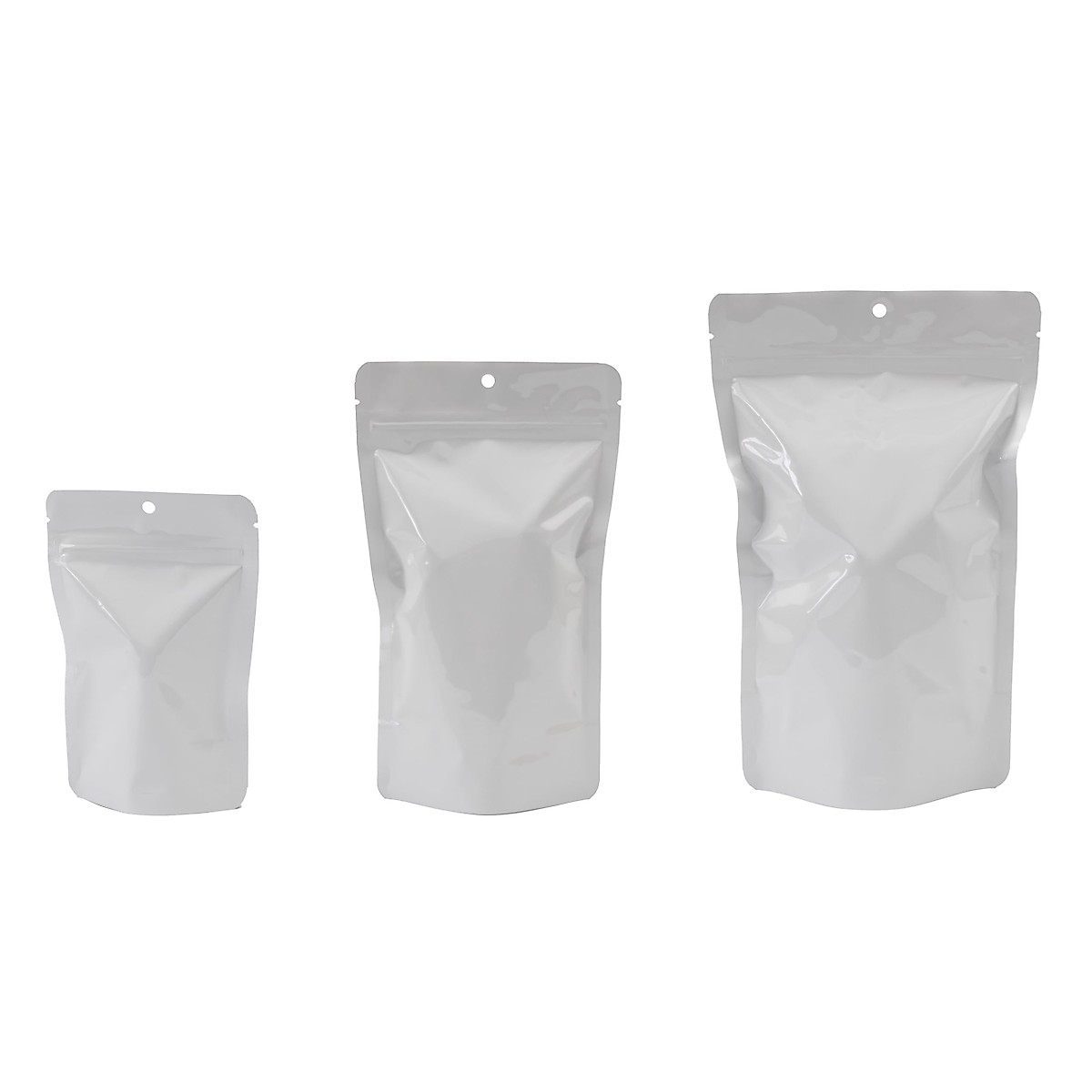 PackFreshUSA: 5 Mil White/Clear Stand Up Pouch Bags - Professional Flexible Packaging - Resealable - Seal-Top - Heat-Sealable - Hang Hole - Tear Notch - Medium 5 x 8 x 3 in - 100 Pack