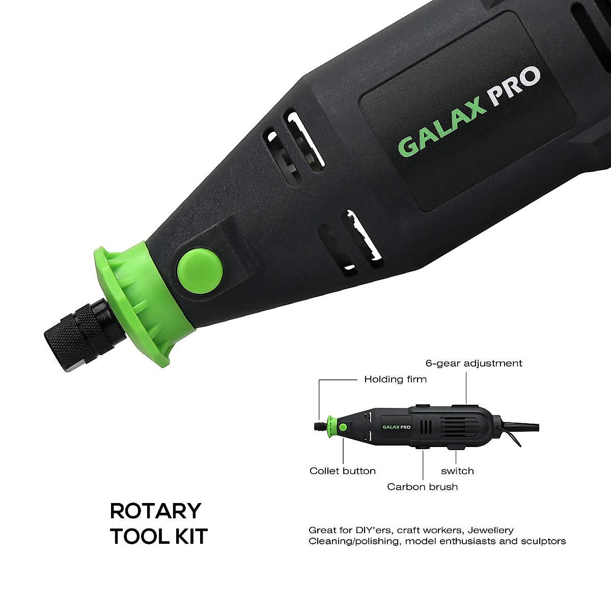 GALAX PRO 135W Rotary Tool Kit, Variable Speed 8000-32500rpm, 40 Accessories with Flex Shaft Ideal for DIY Creations, Craft Projects, Drilling, Cutting, Sanding, Polishing and Engraving