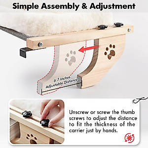 AMOSIJOY Cat Sill Window Perch Sturdy Hammock Seat with Cushion Bed Cover, Wood & Metal Frame for Large Cats, Easy to Adjust Windowsill, Bedside, Drawer and Cabinet(Cushion Bed)