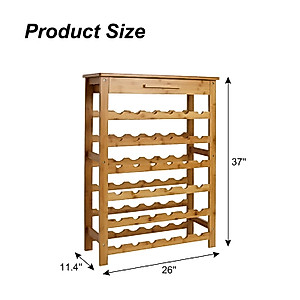 Kinfant Wine Rack Bamboo Liquor Cabinet - 36 Bottle Wine Storage Shelf Displayer Standing Floor 6 Shelves with Drawer