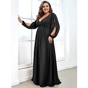 Ever-Pretty Plus Womens A-line Long Side Slit Sleeves Bidesmaid Dress for Wedding Plus Size Black US26