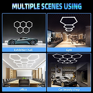 Hexagon LED Lights for Garage Gym Gaming Car Detailing Auto Beauty Studio Basement Barbershop Bedroom Wall Decor, 17280LM Super Bright 5 Grids Honeycomb Garage Lights Ceiling LED Shop Light (24 Pack)