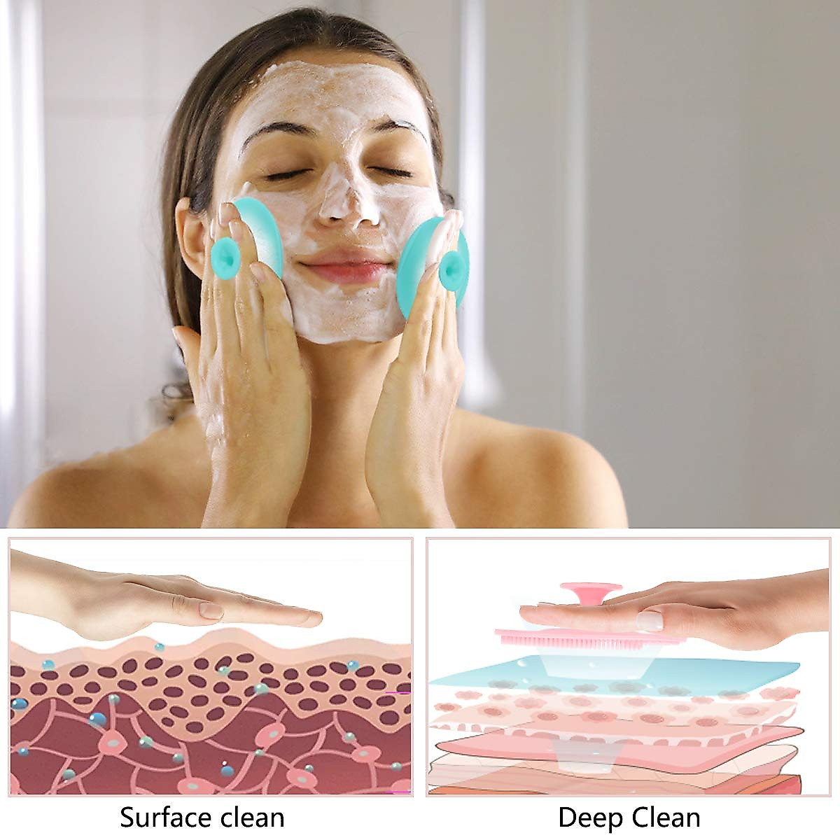 Lip Scrub Brush Silicone Facial Cleansing Brush -2PCS Lip Exfoliator Brush, 2PCS Face Scrubber Facial Cleansing Brush Blackhead Remover, 2PCS Silicone Face Mask Brush Mask Applicator