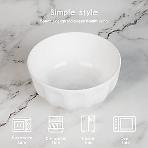 amhomel Porcelain Deep Bowls, 26 Ounce for Cereal, Soup, Side Salad, Rice and Ramen, Microwave and Dishwasher Safe, Fluted Bowls Set of 6(White, 6 Inch)