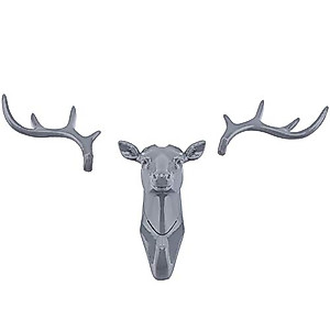 Aqur2020 Wall Hook, Deer Head Hook Coat Hat Key Hanger Rack Holder Wall Mount for Home Room Decor(Grey)