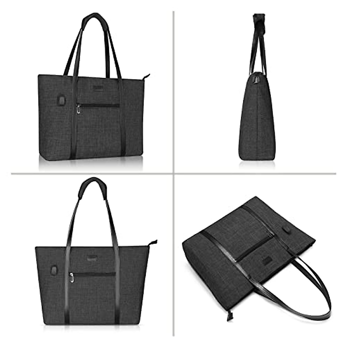 MOSISO USB Port Laptop Tote Bag for Women,Compatible with MacBook, 17-17.3 inch Notebook and Chromebook, Work Travel Business Computer Bag with Small Purse, Black