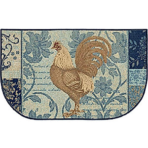Brumlow MILLS Tall Rooster Damask Kitchen Area Rug, A Rustic Decor Mat for Living Room, Dining, Bedroom, or Doorway, 19" x 32", Blue