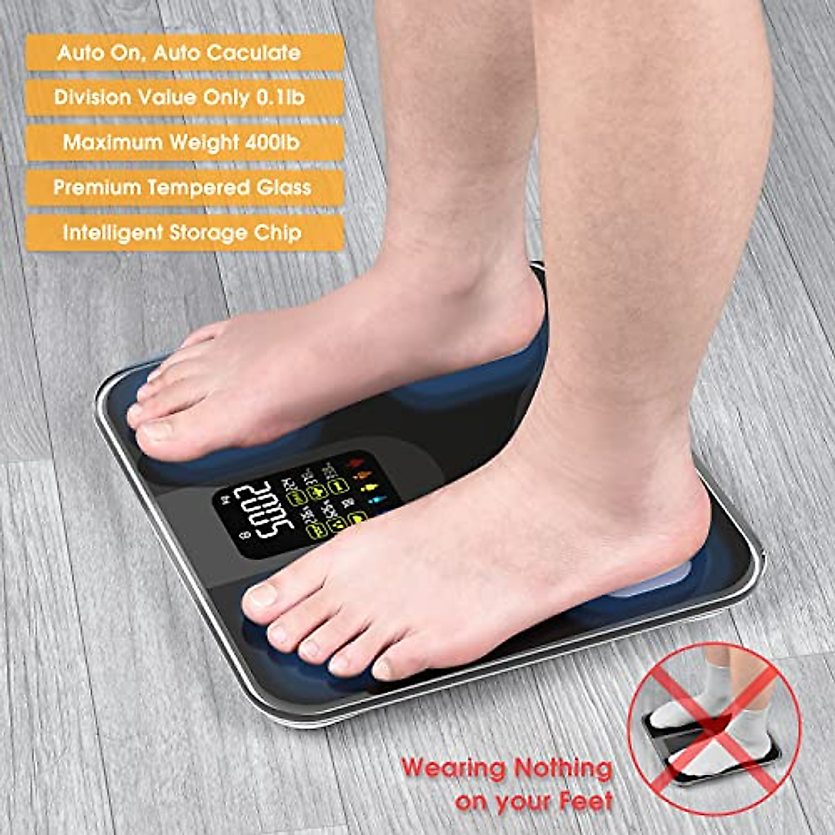 FIRINER Bluetooth Body Fat Scale with Large Display Digital Smart Scale for Body Weight and Fat BMI Heart Rate Composition 15 Body Composition Analyzer Sync with Fitness App