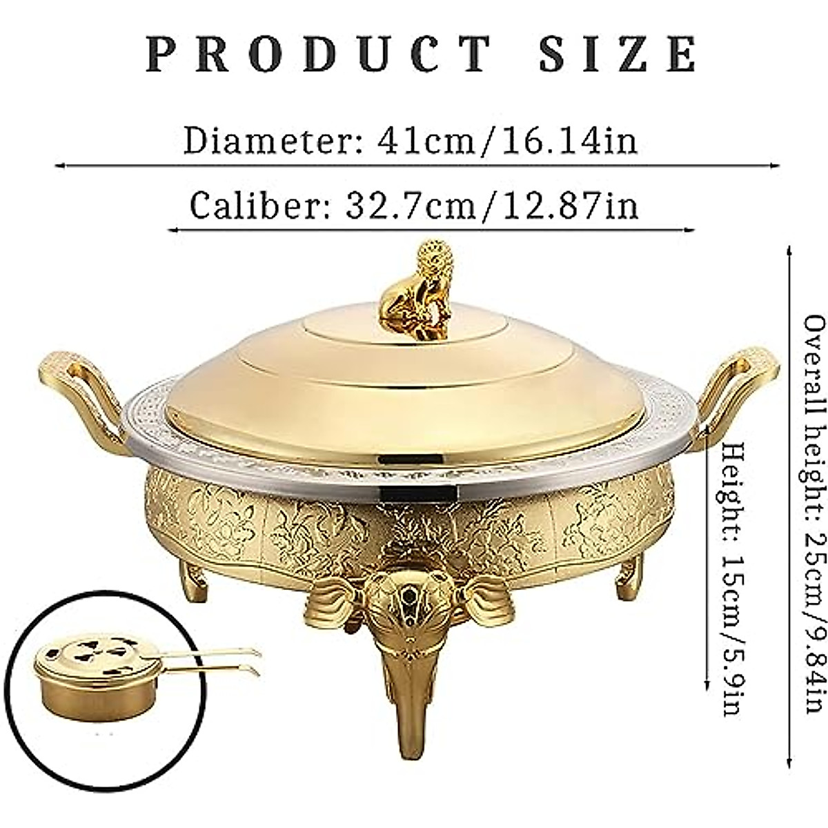 FLTRGO Retro Round Chafing Dish, Stainless Steel Buffet Server Warming Tray with Fuel Holders and Lid, for Birthday Party Wedding Celebration