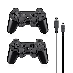 Powerextra Wireless Controller Compatible with PS-3, 2 Pack High Performance Gaming Controller with Upgraded Joystick for Play-Station 3 (Black)