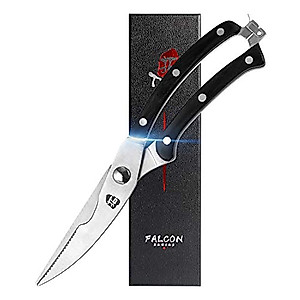TUO Kitchen Shears - Heavy Duty Kitchen Scissors, Multi-functional Shears for Bone Poultry Meat Fish - German Steel & Pakkawood Handle with Safety Lock - Falcon Series with Gift Box