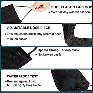 100pcs Premium Individually Wrapped Disposable Face Mask Black Premium Comfort Earloops Nose Wire